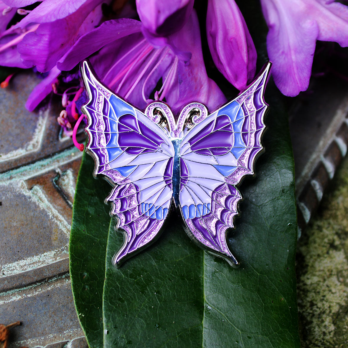 Immortal Flight Butterfly by Anne Stokes Pin Badge – Purple Variant